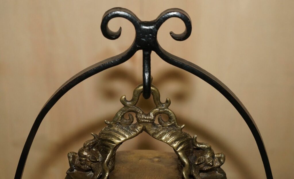ANTIQUE CIRCA 1920 CHINESE EXPORT FLOOR STANDING BELL WITH WROUGHT IRON ...