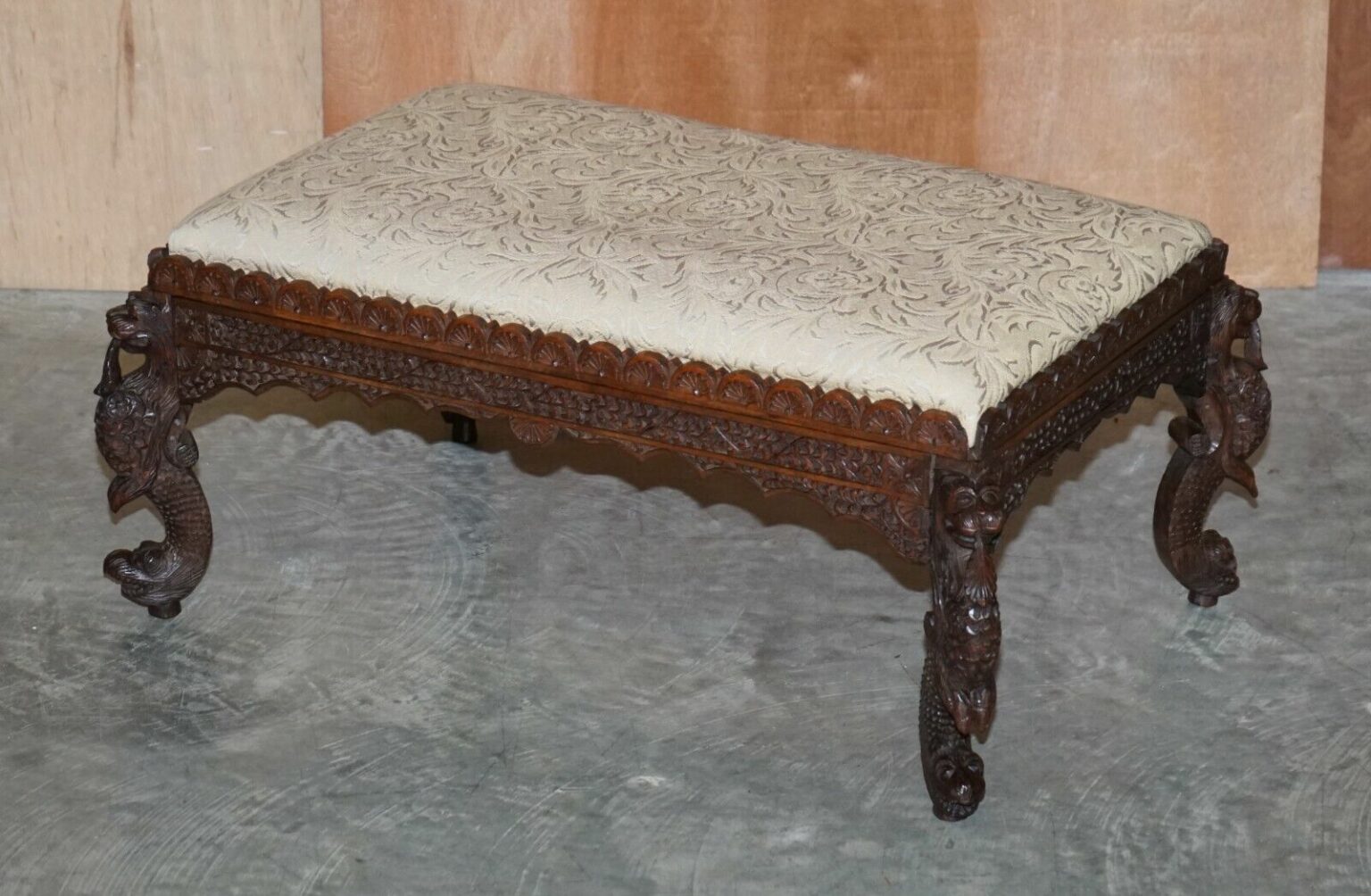 FINE CIRCA 1880 ANTIQUE VICTORIAN ANGLO INDIAN BURMESE CARVED FOOTSTOOL ...