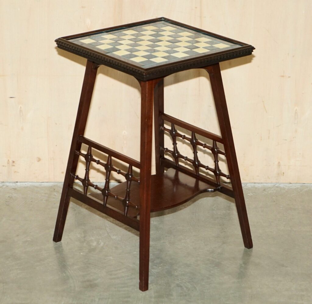 ANTIQUE VICTORIAN AESTHETIC MOVEMENT STYLE TILED TOP CHESSBOARD CHESS ...