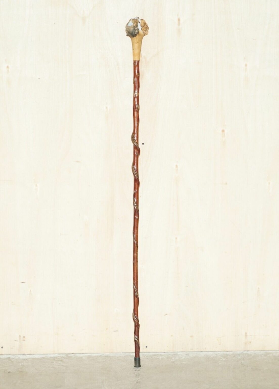 LARGE 139CM TALL SHEPHERDS WALKING STICK WITH TWO SPANIEL DOGS HEADS ...