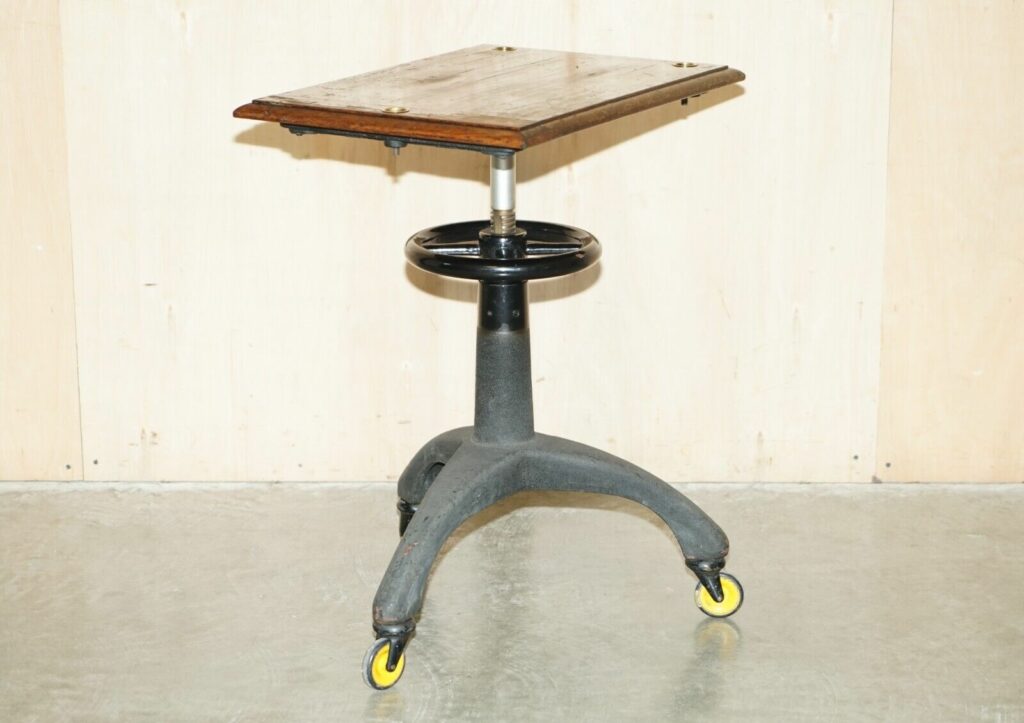 VINTAGE HAMBLIN LONDON LTD HEIGHT ADJUSTABLE OPTICIANS TABLE ON WHEELS ...